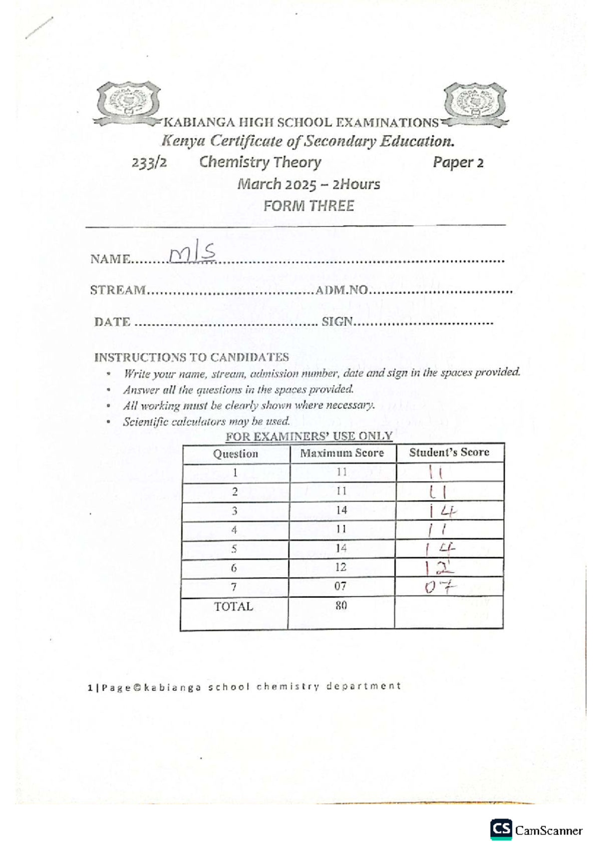 Form 3 Chemistry Exam Marking Guide - KCSE March 2025 - Studocu