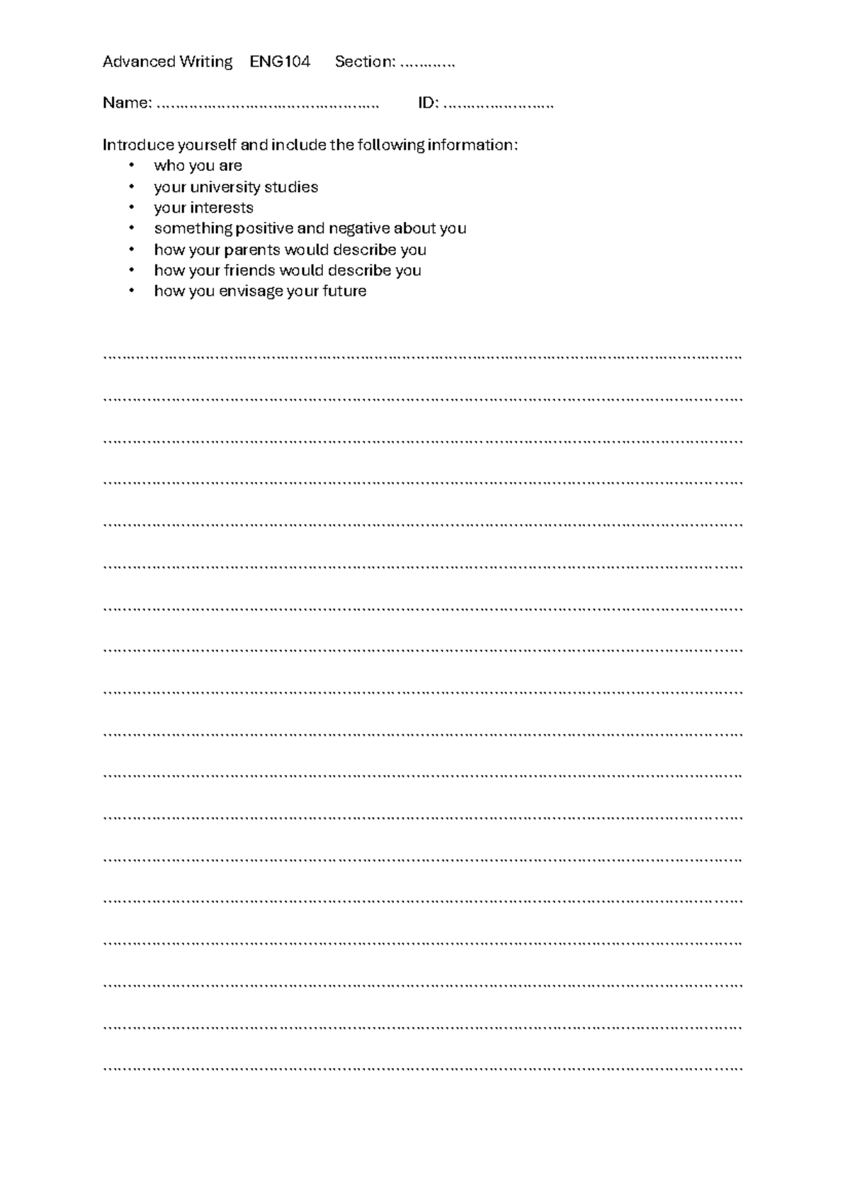 Introductory Paragraph Writing 1 - Advanced Writing ENG104 Section ...