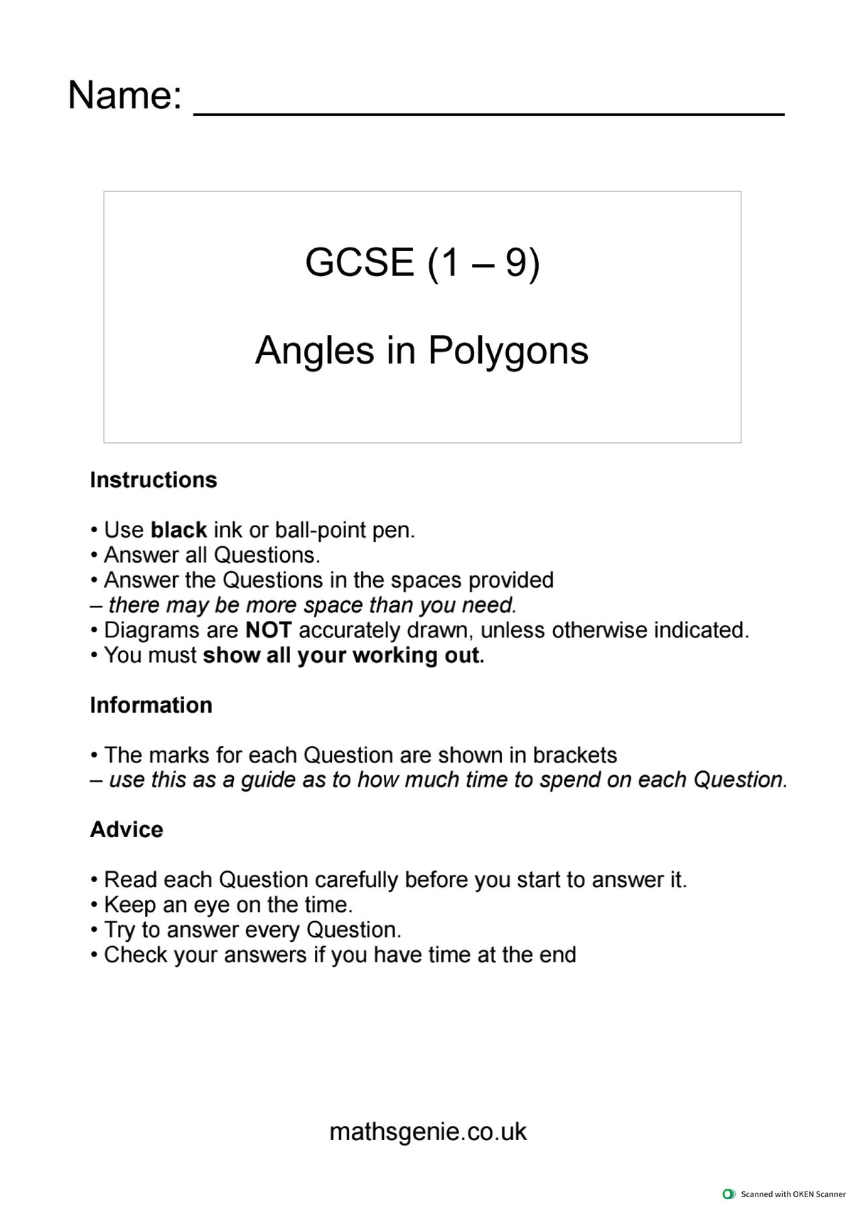 GCSE (1 9) Angles in Polygons - Practice Questions - Studocu