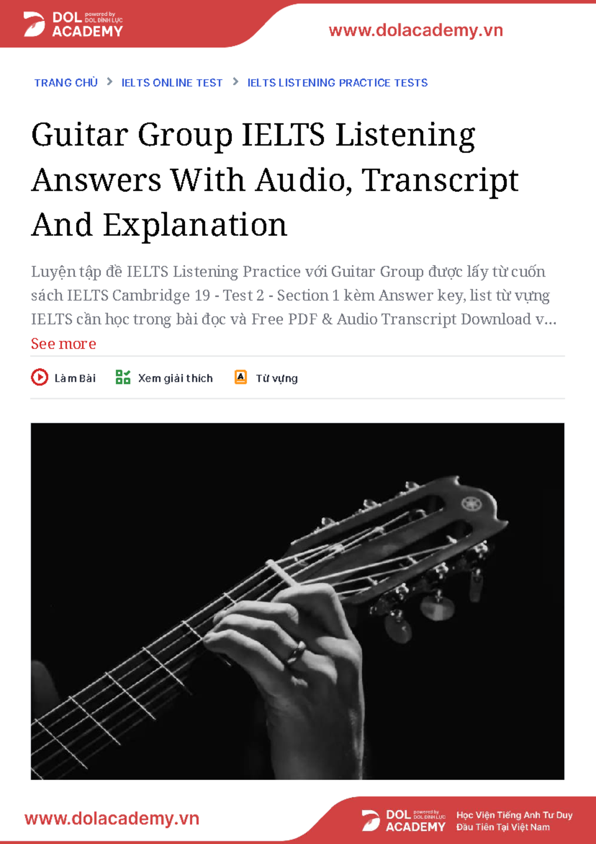 Guitar Group IELTS Listening Practice Test - Answers & Audio - Studocu