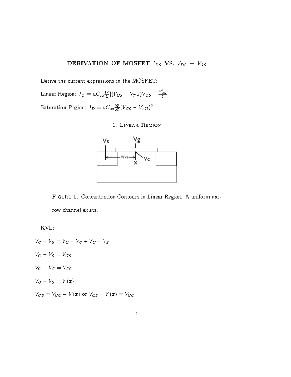 MOSFET Current Derivation: ID vs. VDS and VGS Analysis - Studocu
