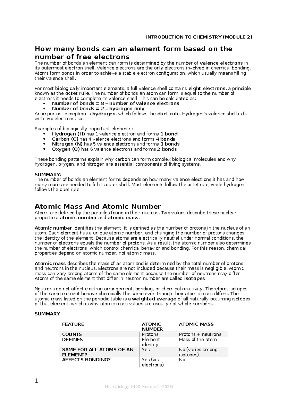 Microbiology 1420: Introduction to Chemistry (Module 2) - Bonds ...