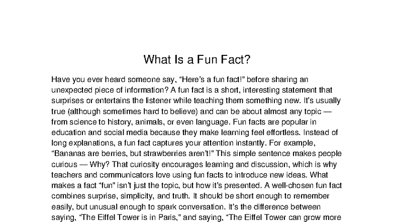 What is a Fun Fact Lesson B2 - What Is a Fun Fact? Have you ever heard ...