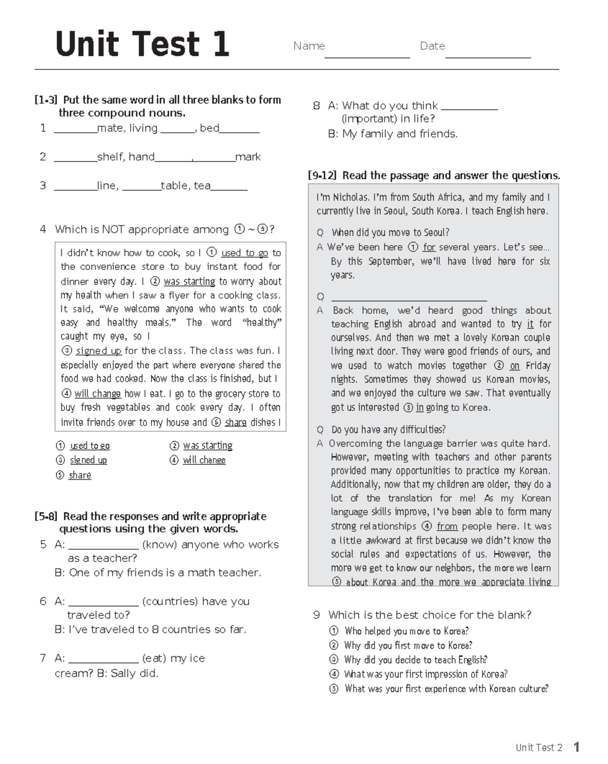 Surpass 4 Unit Test 1-10 Answer Sheet - Studocu