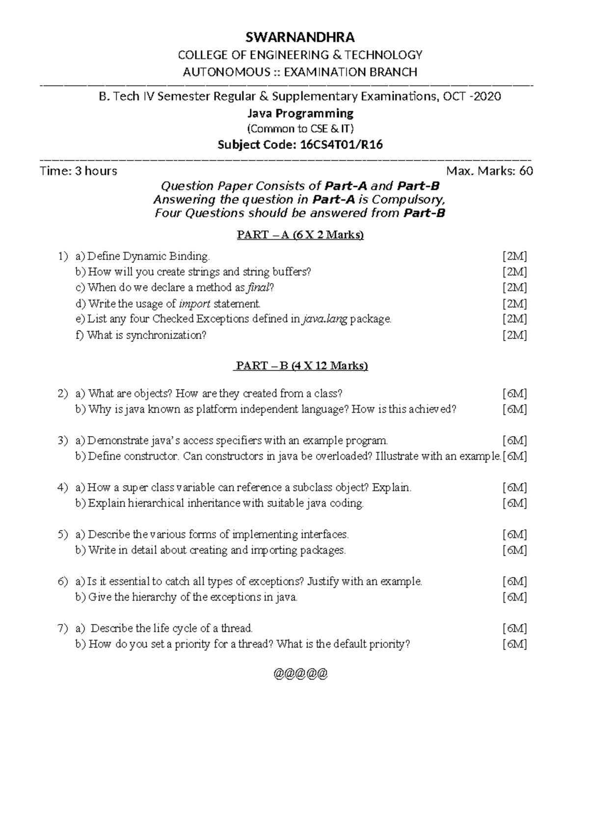 JP QP - Java Programming IV Sem Question Paper (16CS4T01/R) - Studocu