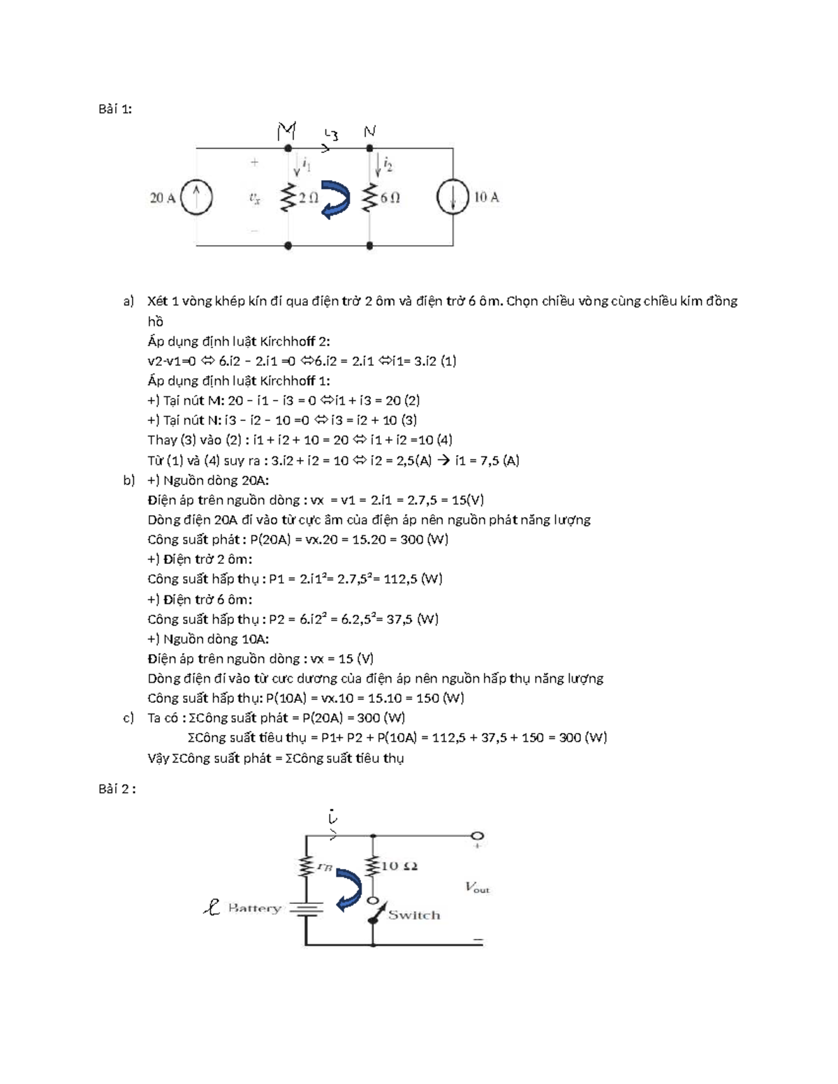 BT 01 - Nhóm 2: Bài Tập Về Định Luật Kirchhoff và Công Suất - Studocu