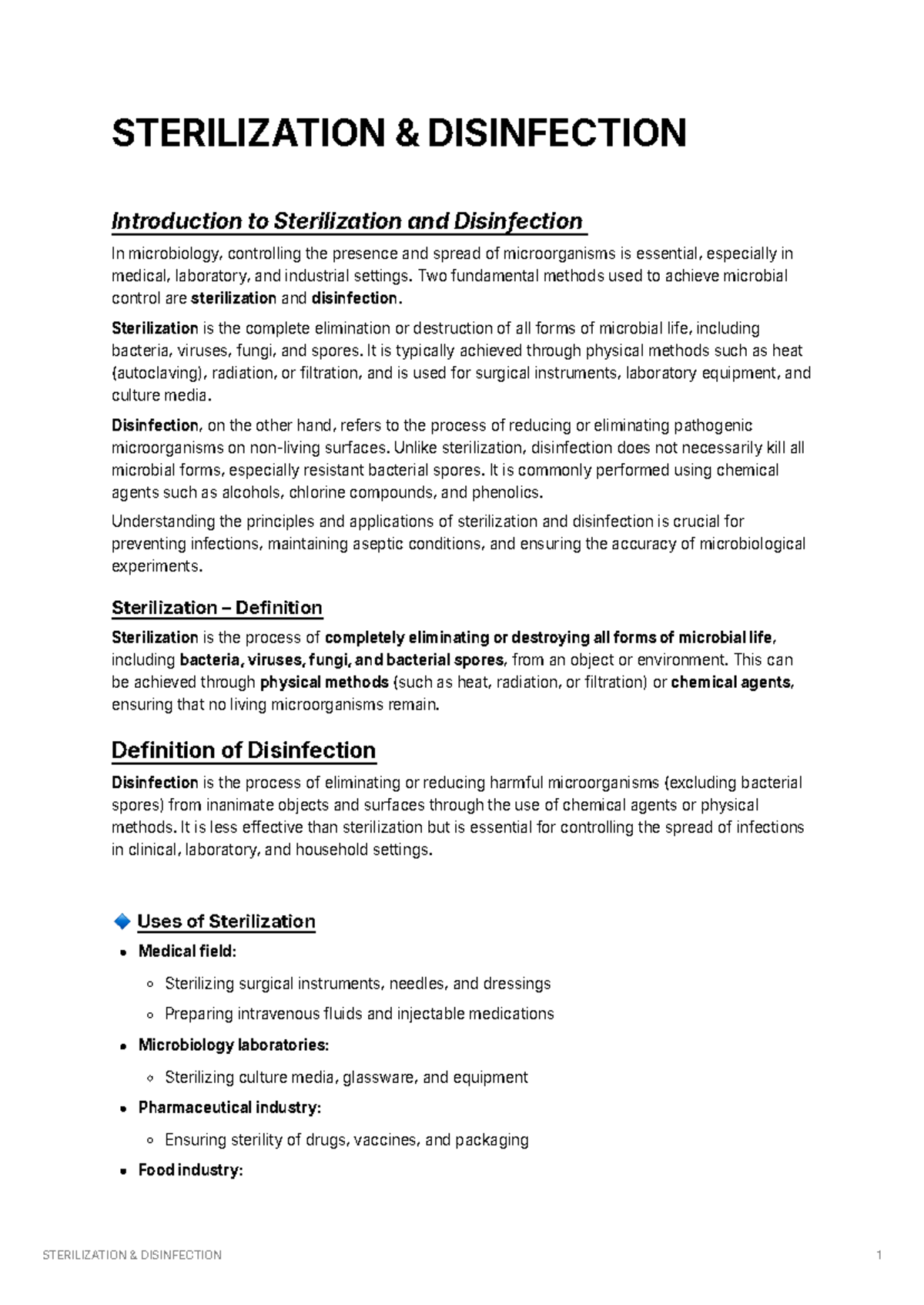 Microbiology 101: Sterilization & Disinfection Overview - Studocu