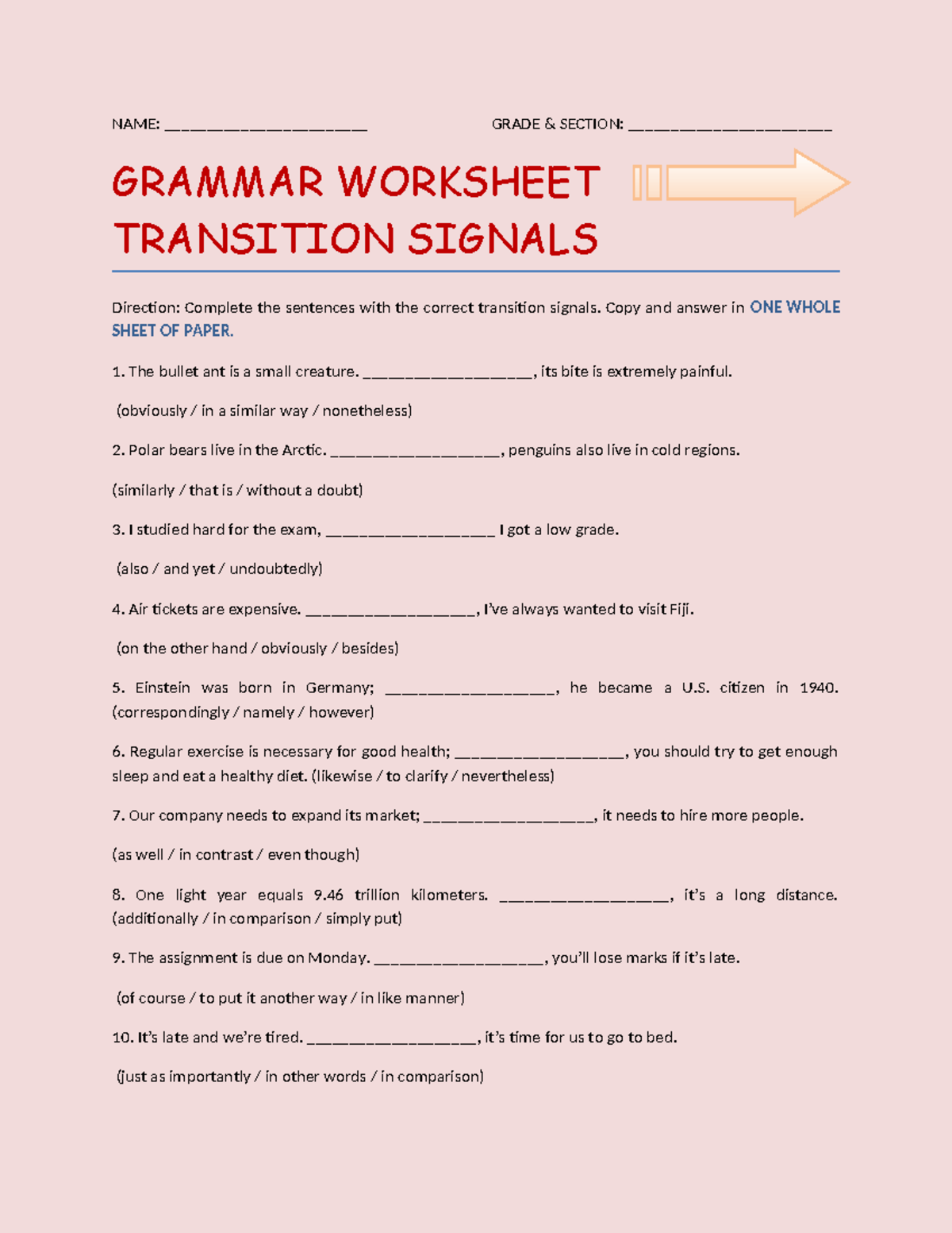 S.T. Worksheets - ENGLISH: Grammar, Paragraph, and Speech Conventions ...
