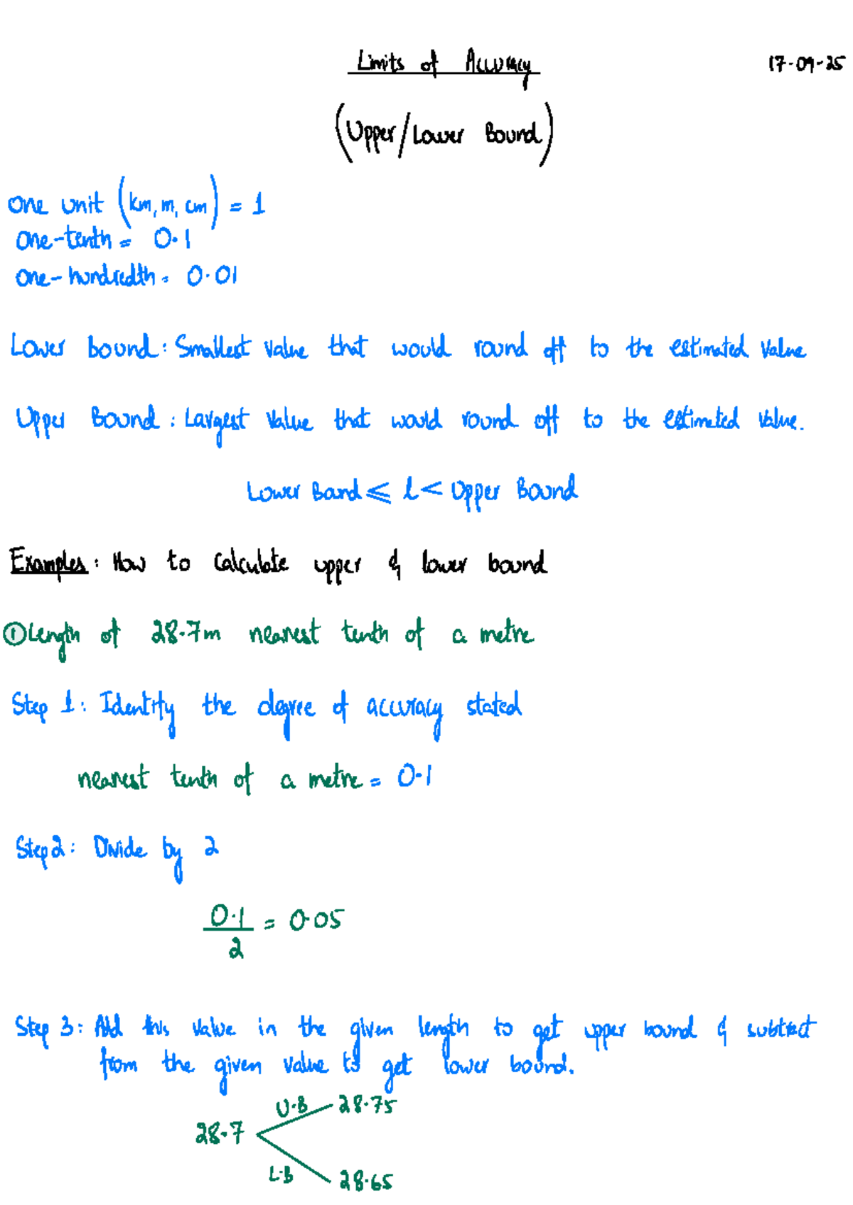 Limits and Accuracy (Math 7) - Last Minute Revision Notes - Studocu