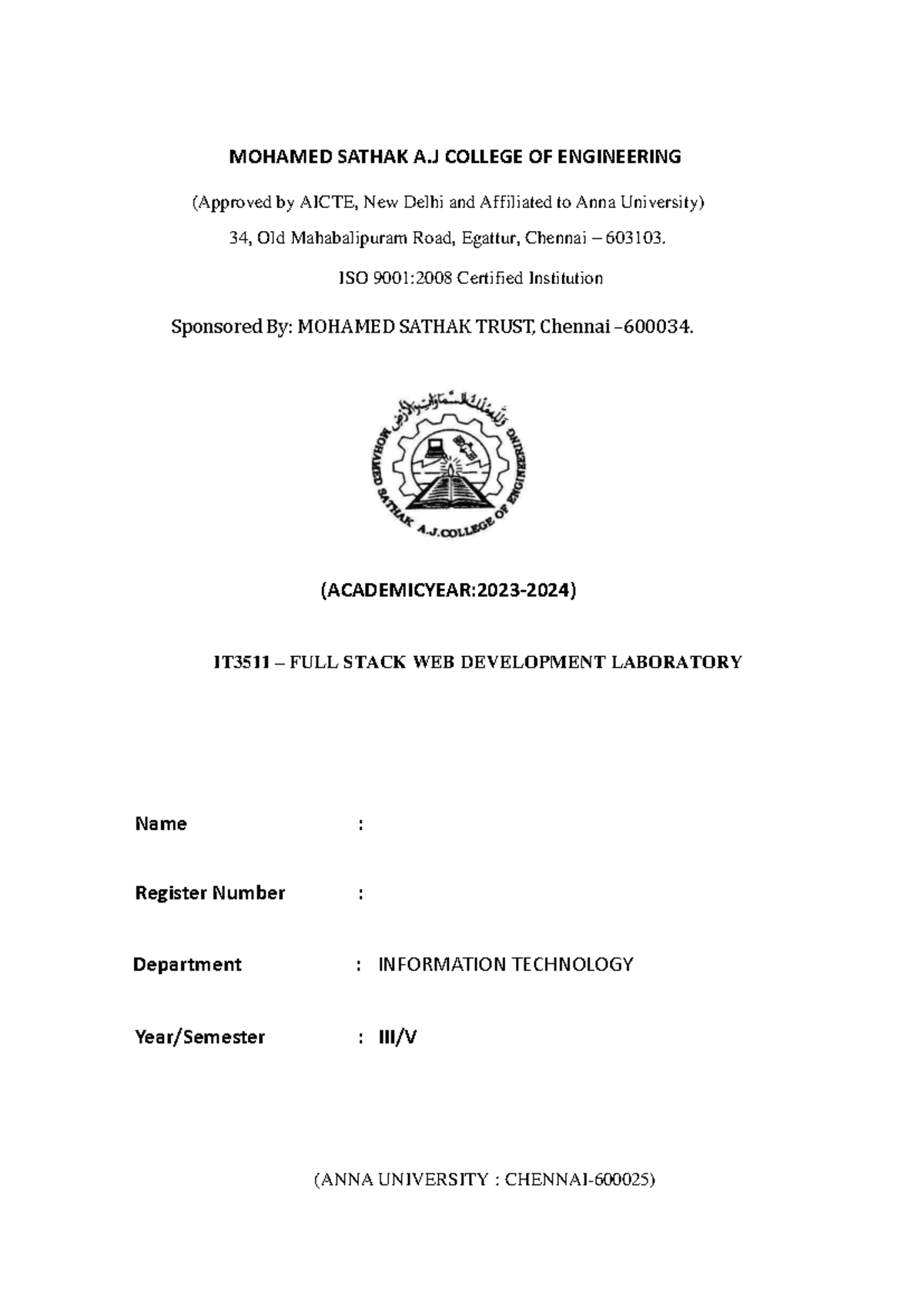 IT3511 - Full Stack Web Development Lab Manual for AY 2023-2024 - Studocu