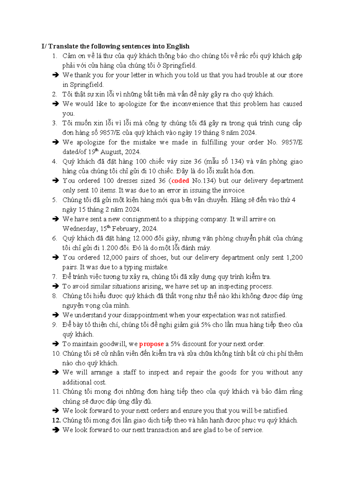 Homework 14: Translation and Claim Letter Writing Exercises - Studocu