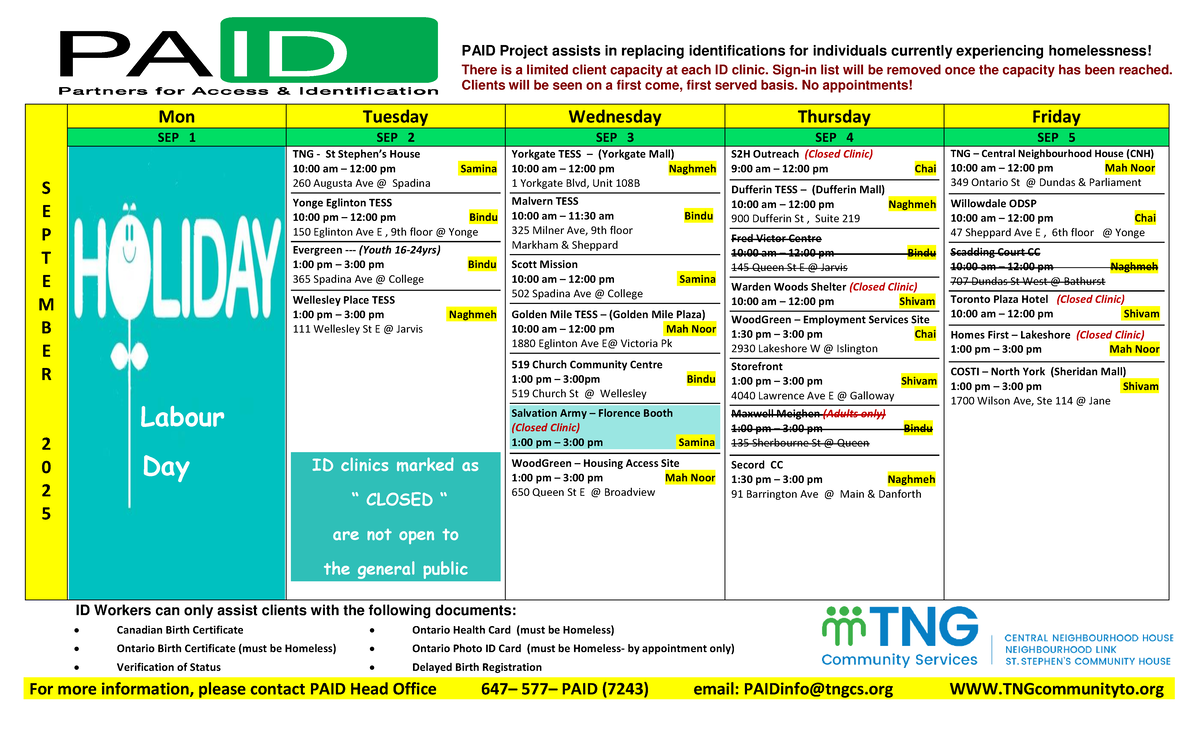 PAID ID Clinic Schedule for September 2025: First Come, First Served ...