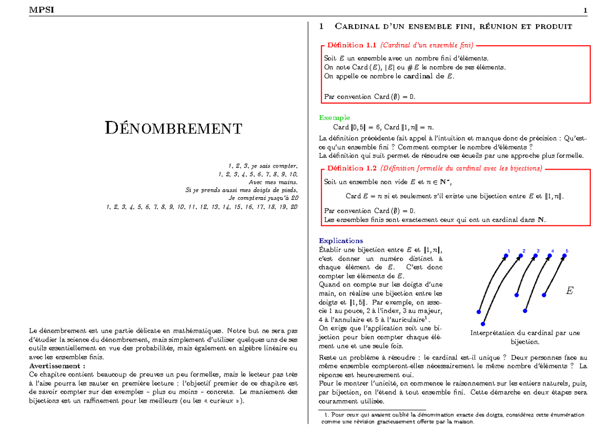 MPSI 1 Dénombrement et Cardinalité en Probabilités - Studocu