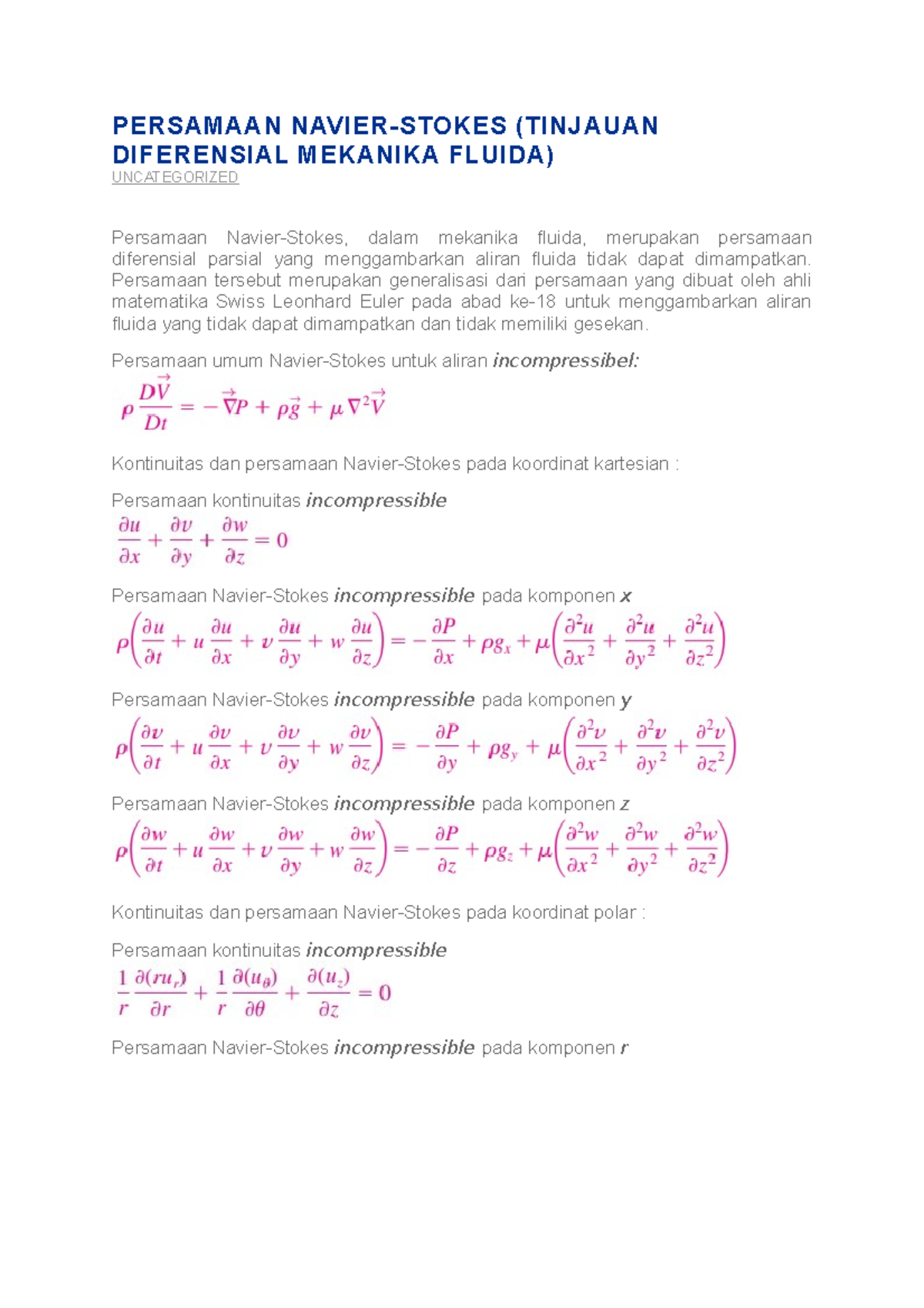 Persamaan Navier-Stokes dalam Mekanika Fluida: Tinjauan dan Aplicasi ...