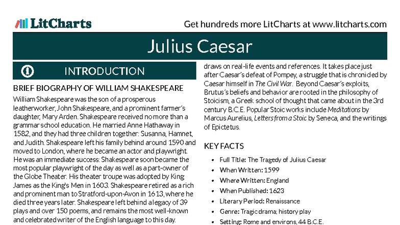 Julius Caesar (ENG 201) - Comprehensive Lit Chart Analysis - Studocu