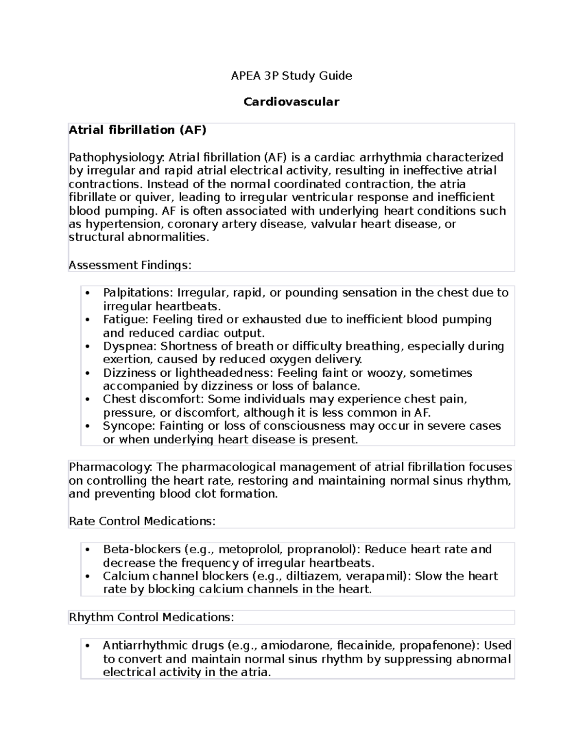 APEA 3P Study Guide - APEA 3P Study Guide Cardiovascular Atrial ...