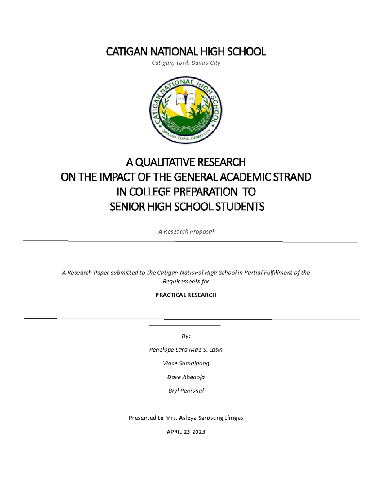 Practical Research Chapter 1 ^0 2 - CATIGAN NATIONAL HIGH SCHOOL ...