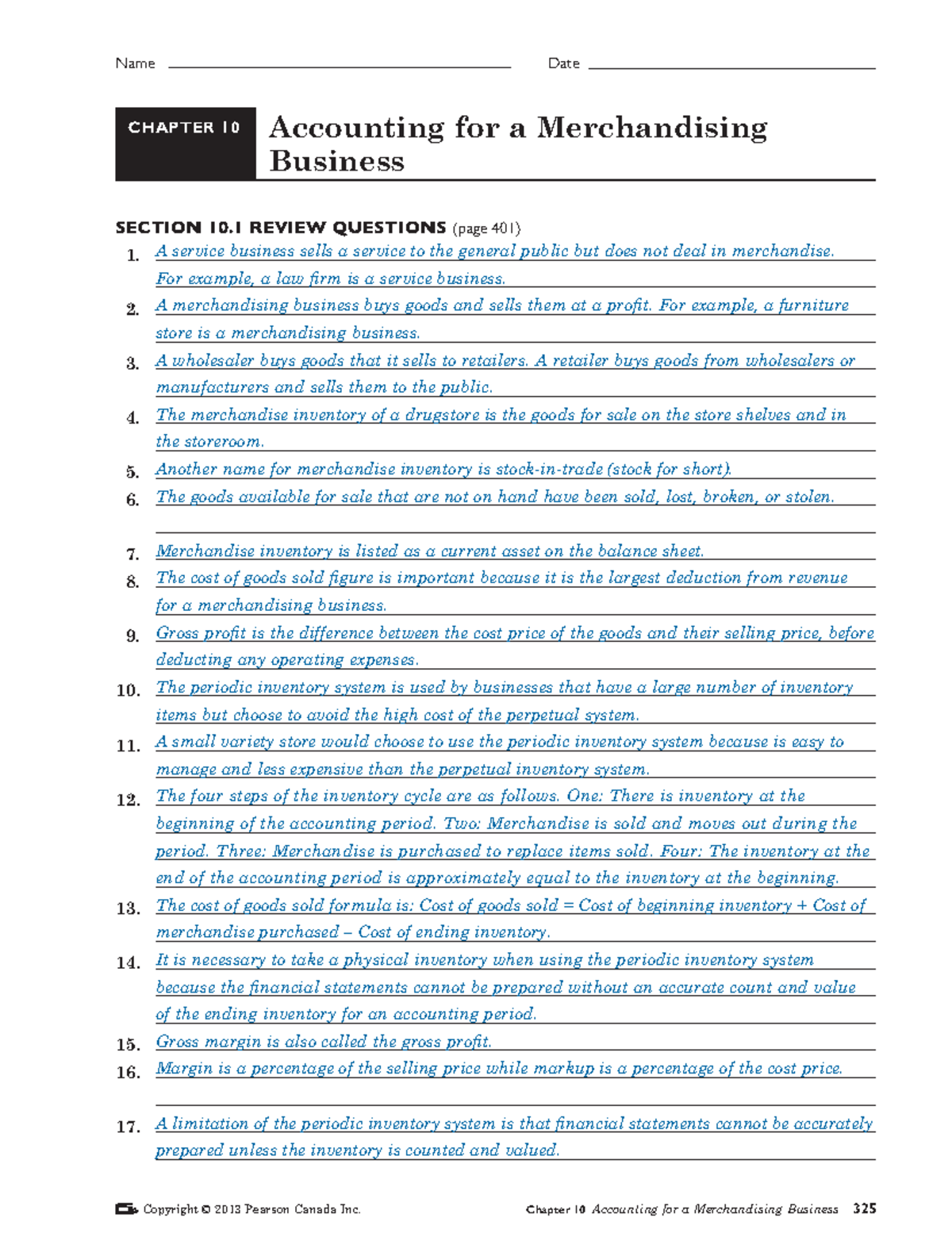 Ch 10 Accounting for a Merchandising Business - Answer Key - Studocu