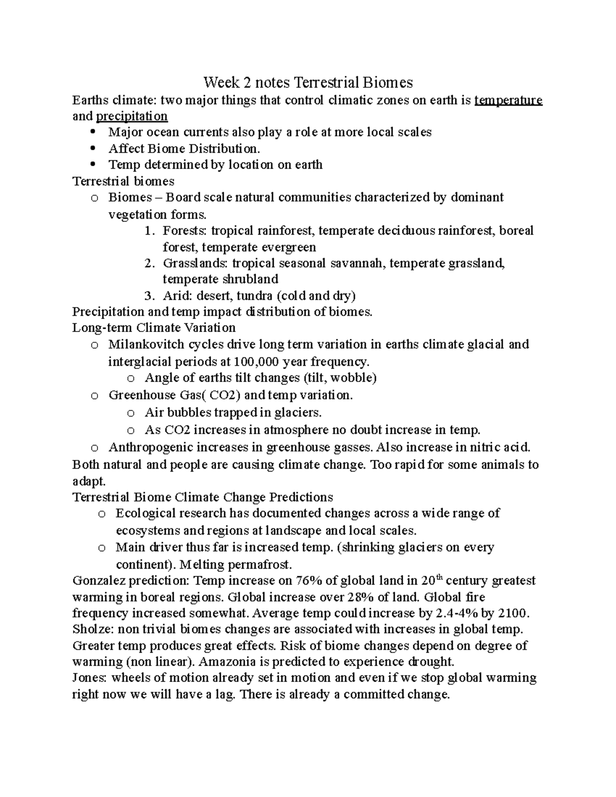 Ecology Lecture Notes exam 1 - Week 2 notes Terrestrial Biomes Earths ...
