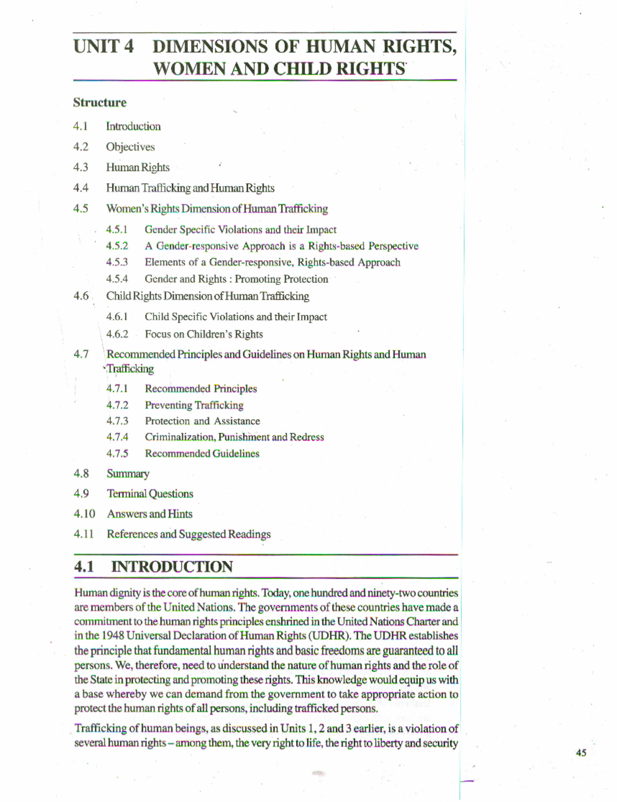 Unit 4 - Dimensions of Human Rights: Women's and Child Rights - Studocu