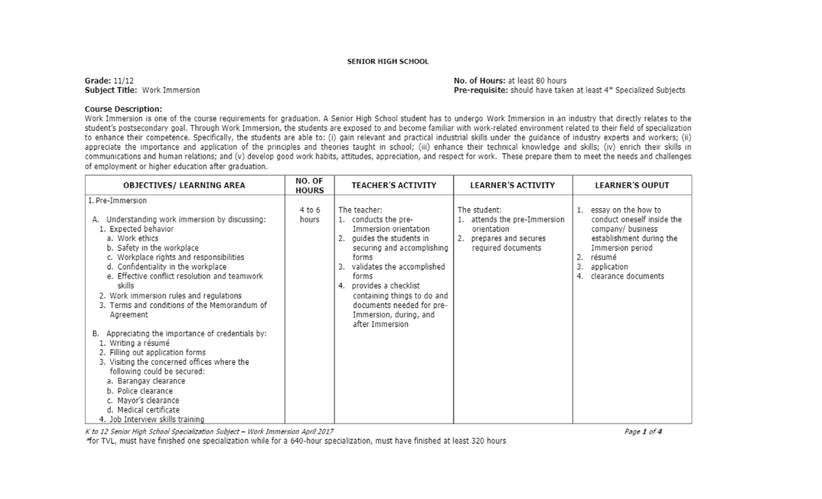 Work Immersion/Research/Capstone Project Curriculum Overview Guide - Studocu