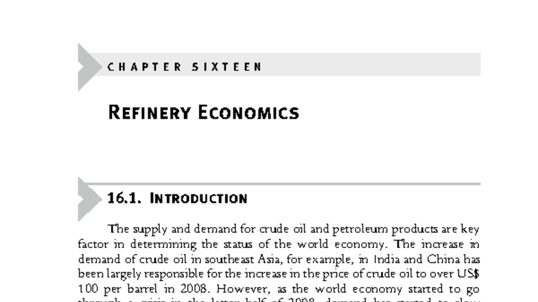 Refinery Economics: Insights from Chapter 16 of Petroleum Refining ...
