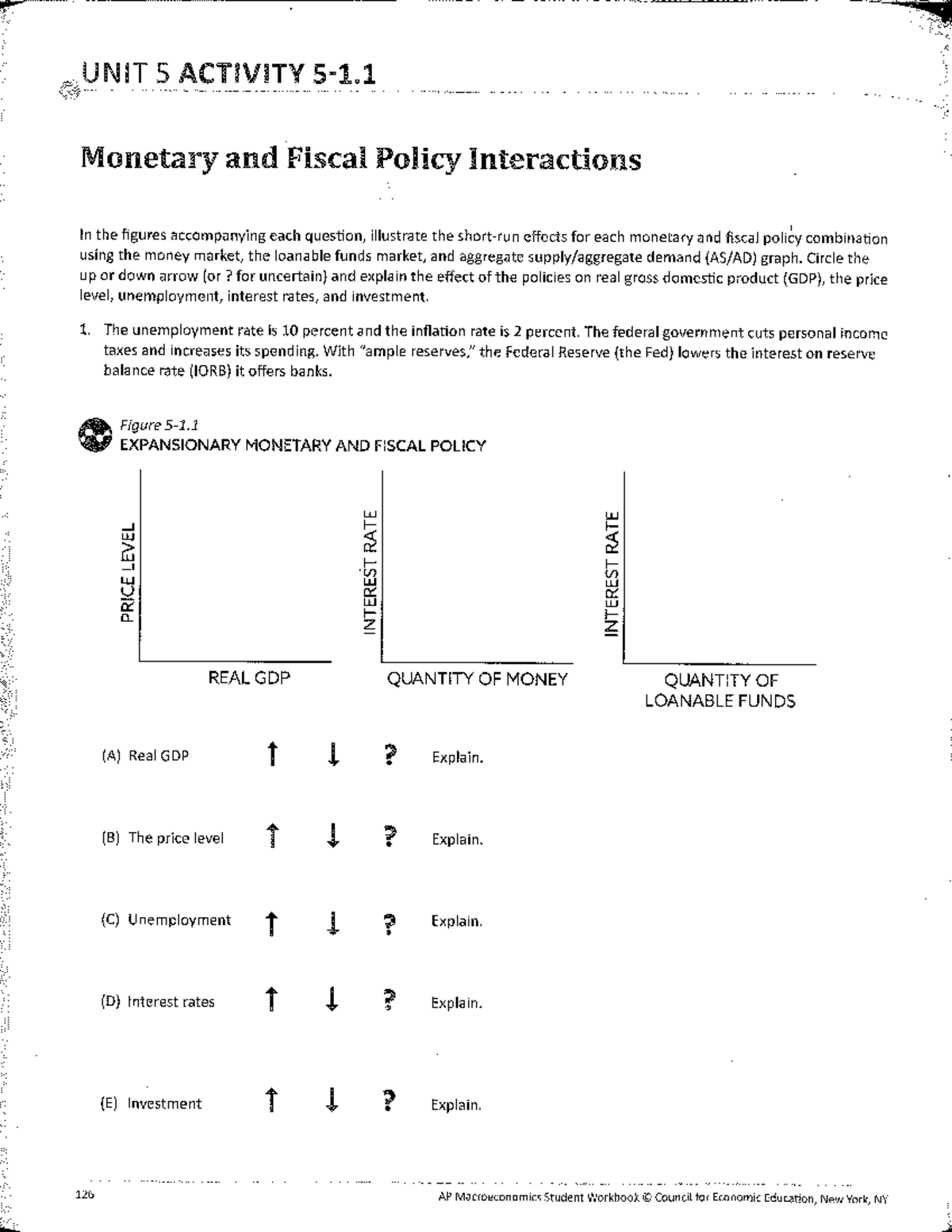 AP Macroeconomics Unit 5 Activity: Monetary & Fiscal Policy ...
