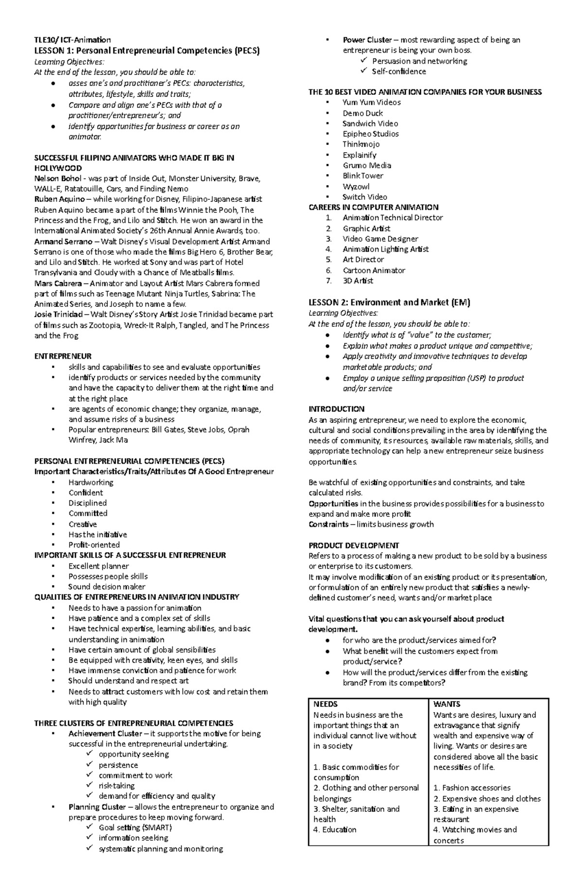 TLE10-Q1: Lesson on Personal Entrepreneurial Competencies (PECS) - Studocu