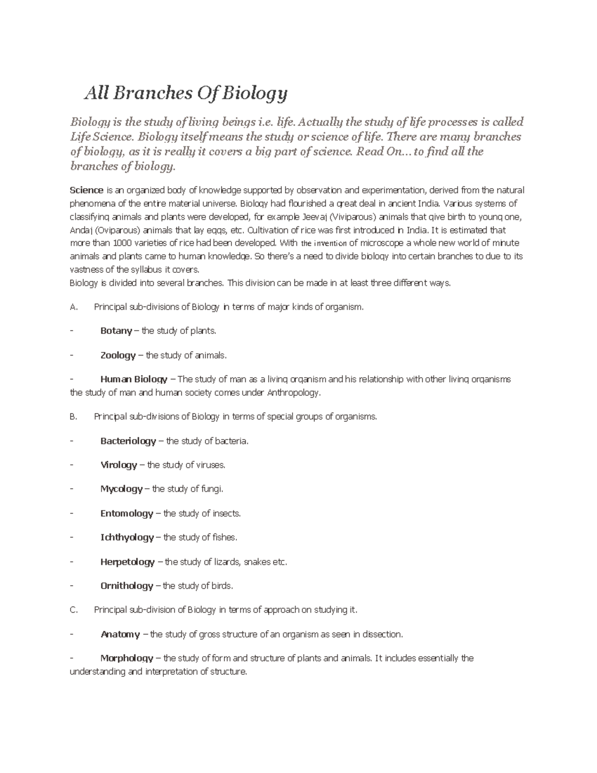 Branches of Biology: An Overview of Life Sciences and Their Fields ...