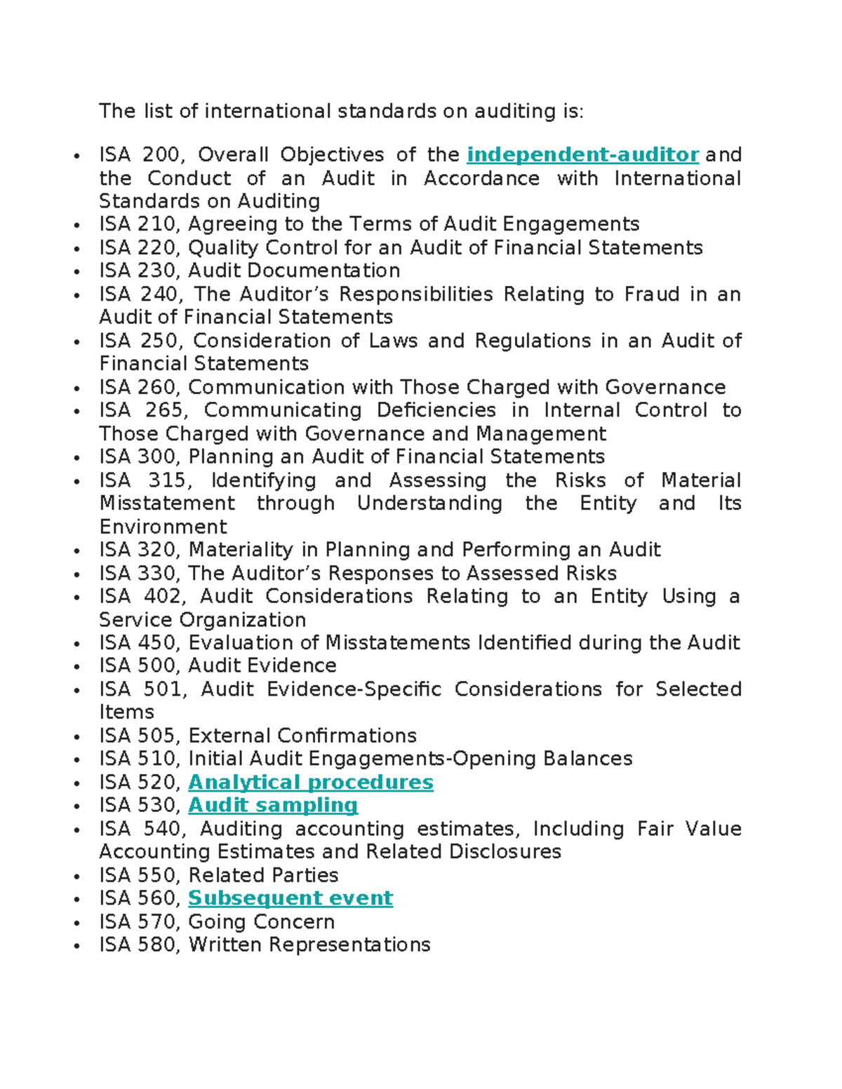 International Standards on Auditing (ISA) Overview and Importance - Studocu