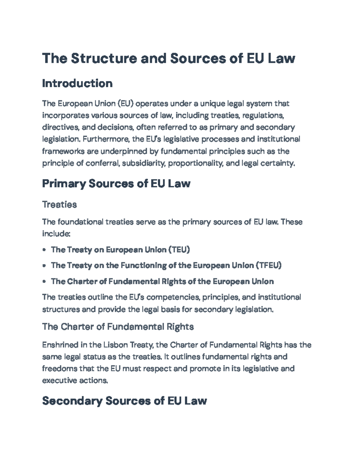 Understanding the Structure and Sources of EU Law - GOV101 Final Exam ...