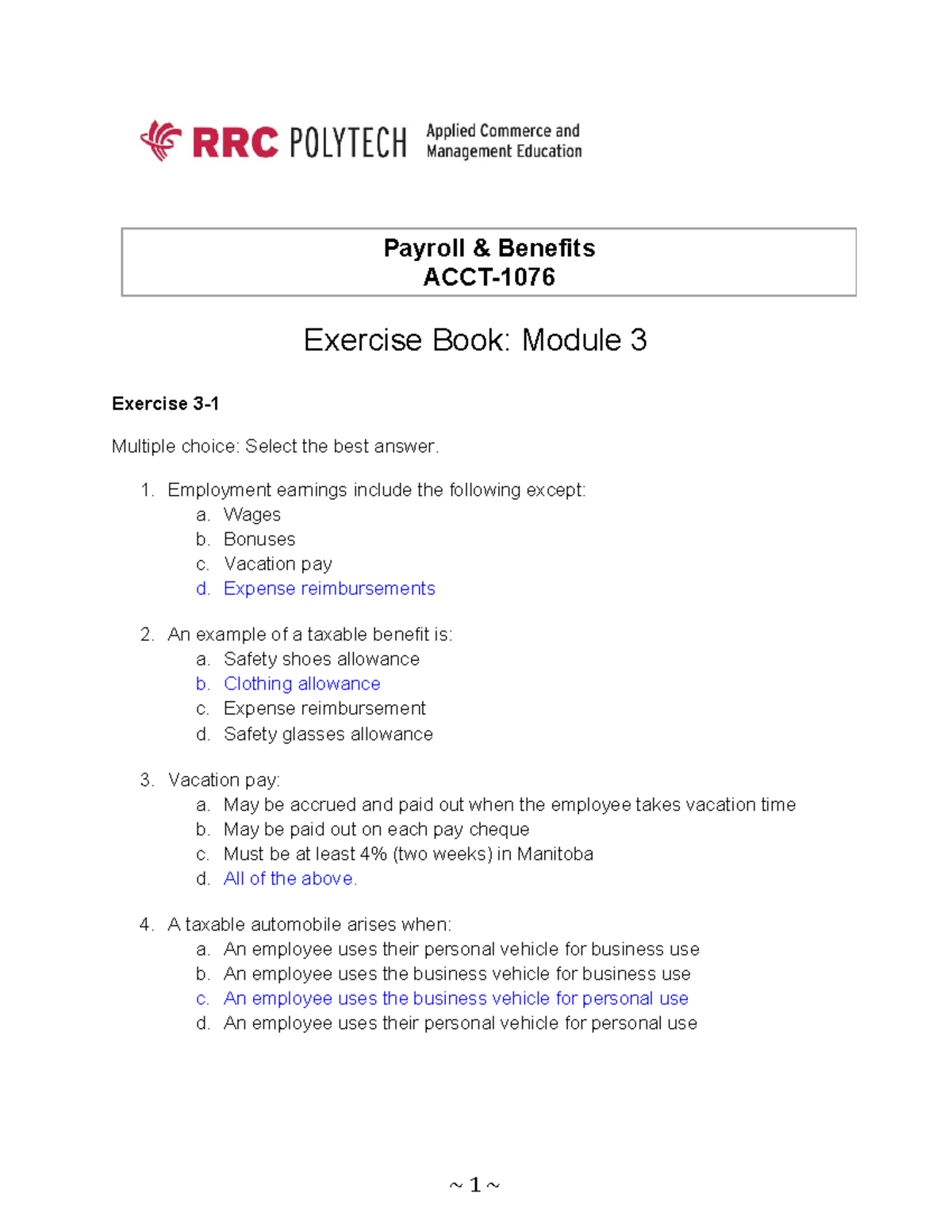 3-Payroll Module 3 exercises Solution - Winter 2025 - Payroll ...