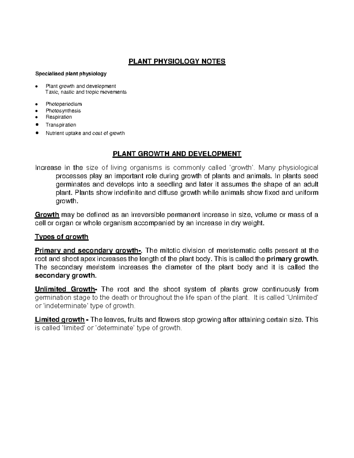 Plant Physiology Notes: Growth, Photoperiodism & Photosynthesis 240206 ...