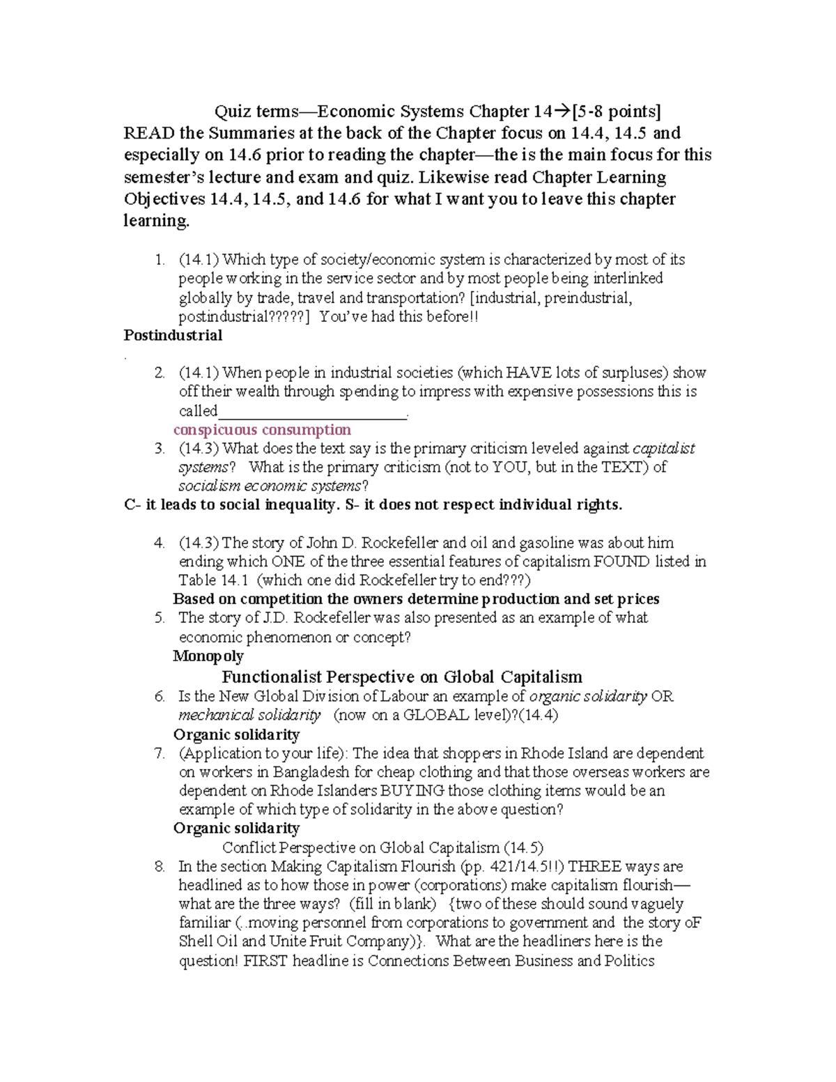 Quiz terms-Ch. 14 Economy - Quiz terms—Economic Systems Chapter 14 à[5 ...