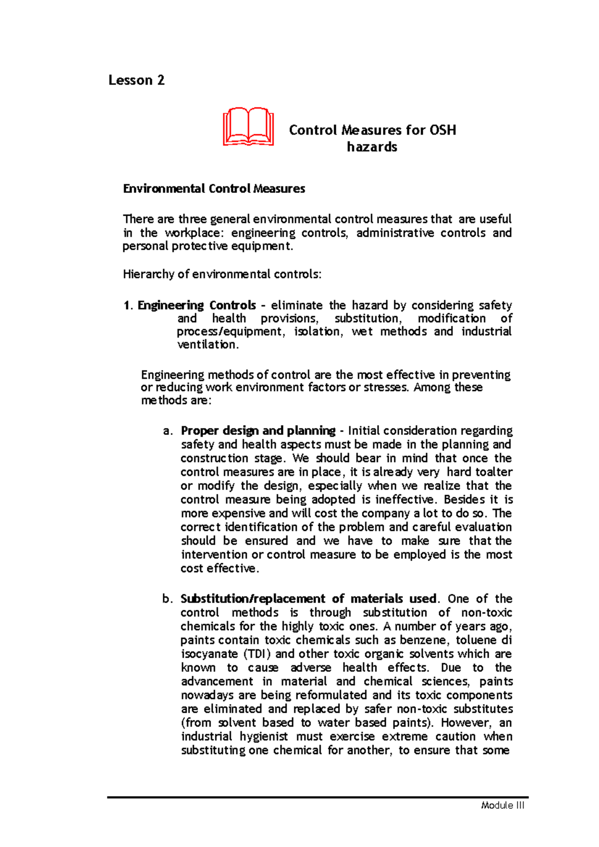 Lesson-2 - Lesson - Lesson 2 Control Measures for OSH hazards ...