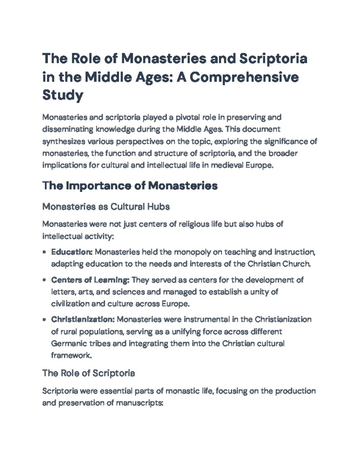 The Role of Monasteries and Scriptoria in Medieval Culture and ...