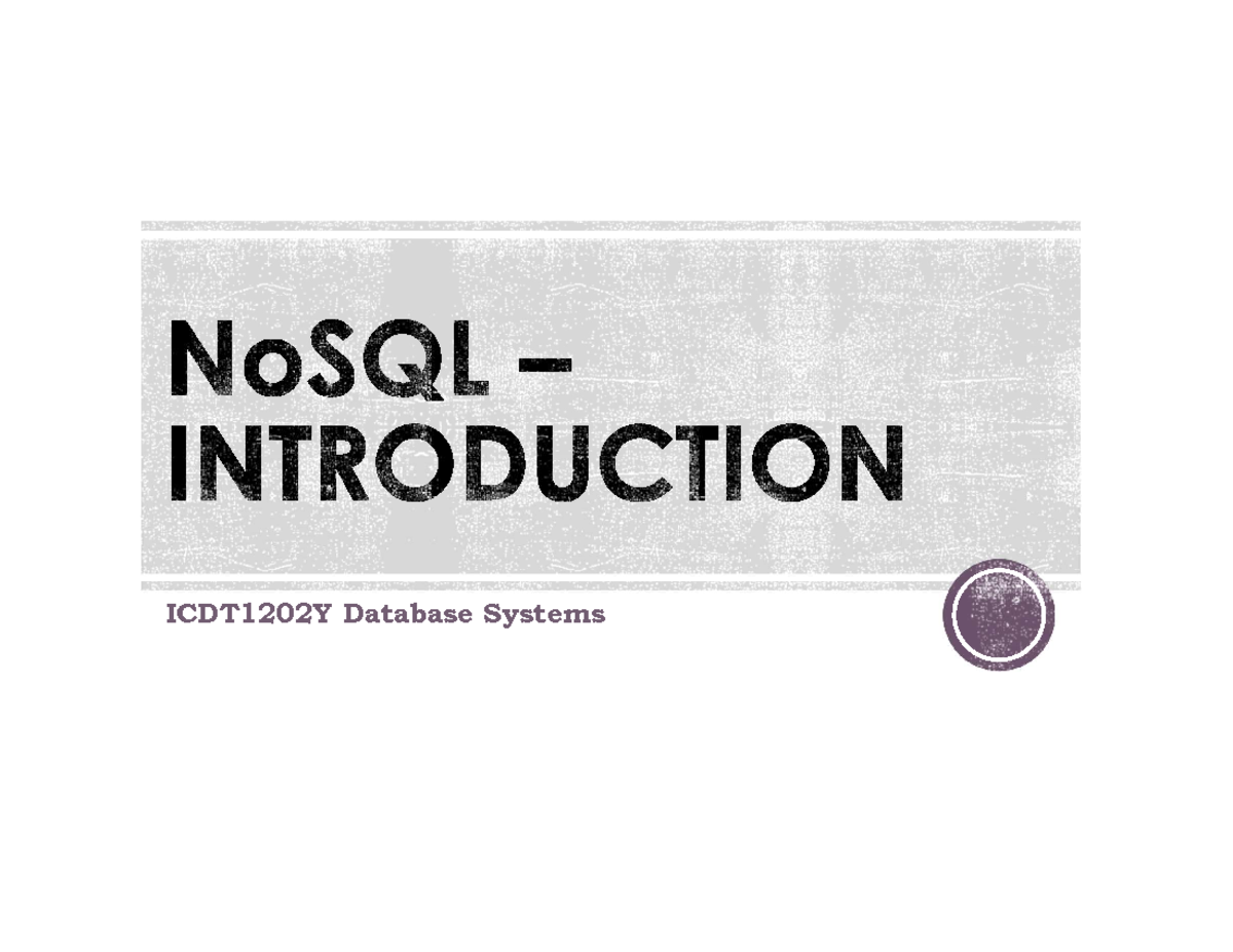 Midterm Study Guide for ICDT1202Y: Understanding NoSQL Databases - Studocu