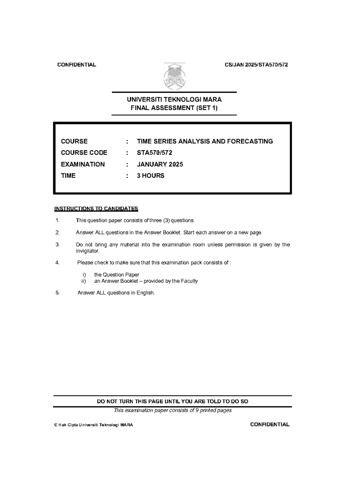 Final Assessment for STA572: Time Series Analysis & Forecasting - Studocu