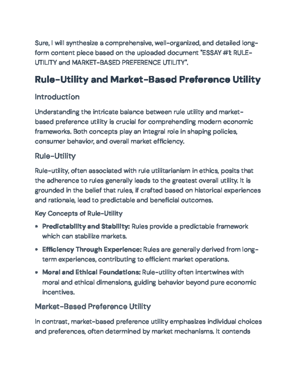 Essay #1: Rule-Utility vs. Market-Based Preference Utility Analysis ...