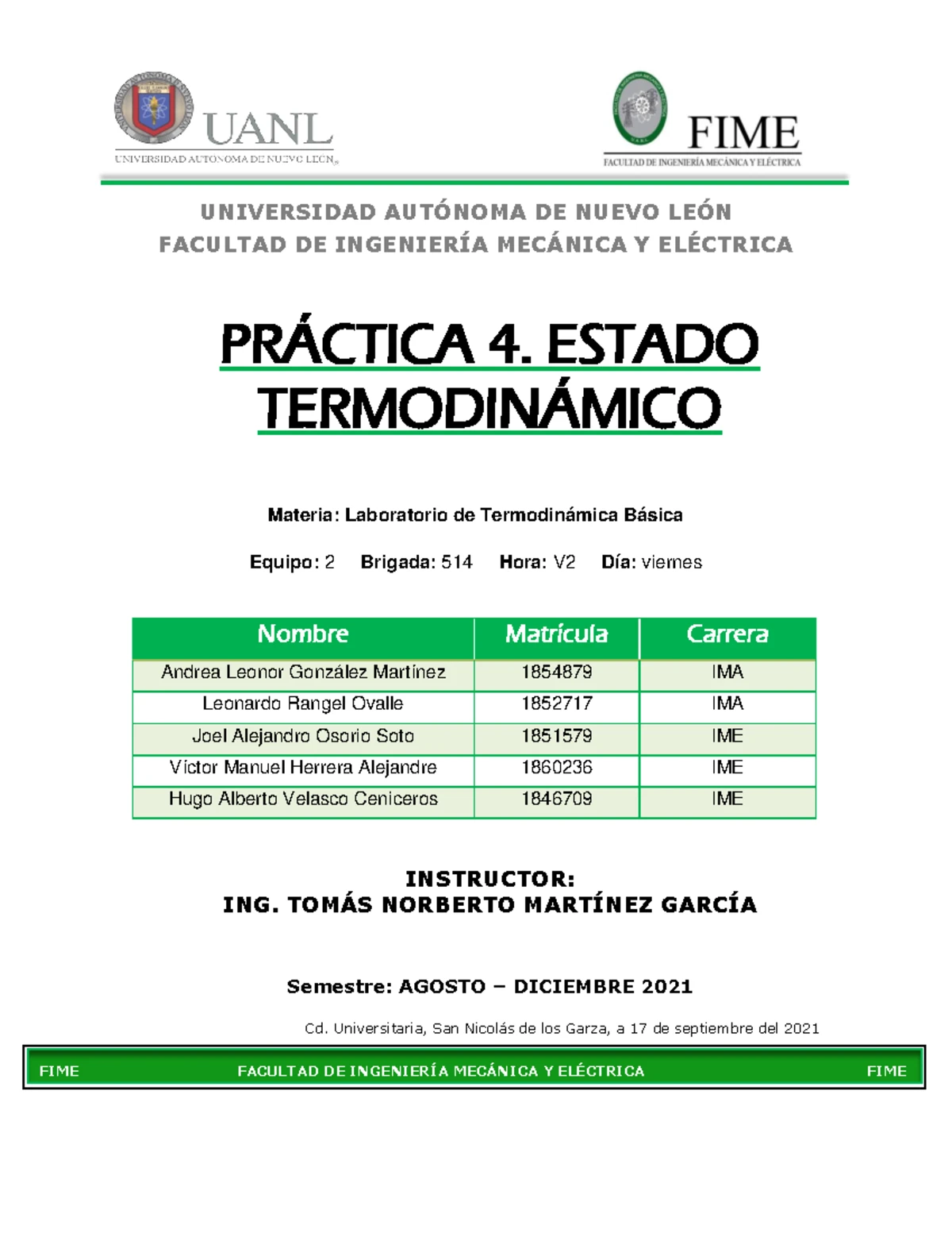 P3 Termo - sono - Termodinámica Básica Y Laboratorio - UNIVERSIDAD AUTONOMA DE NUEVO LEON ...