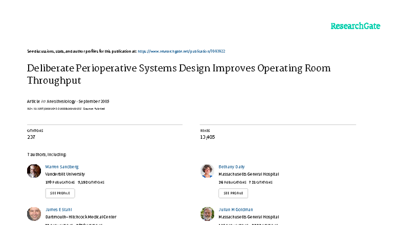 Anes103-406 Deliberate Perioperative Systems Design Enhances OR ...