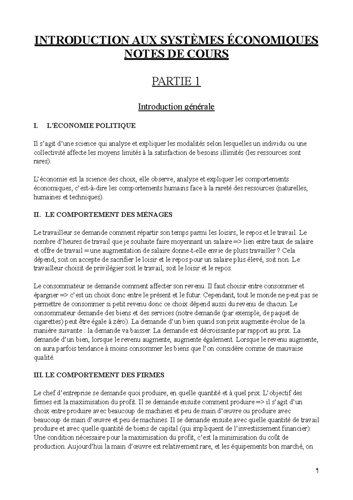 Économie - Notes de Cours sur les Systèmes Économiques et Théories ...