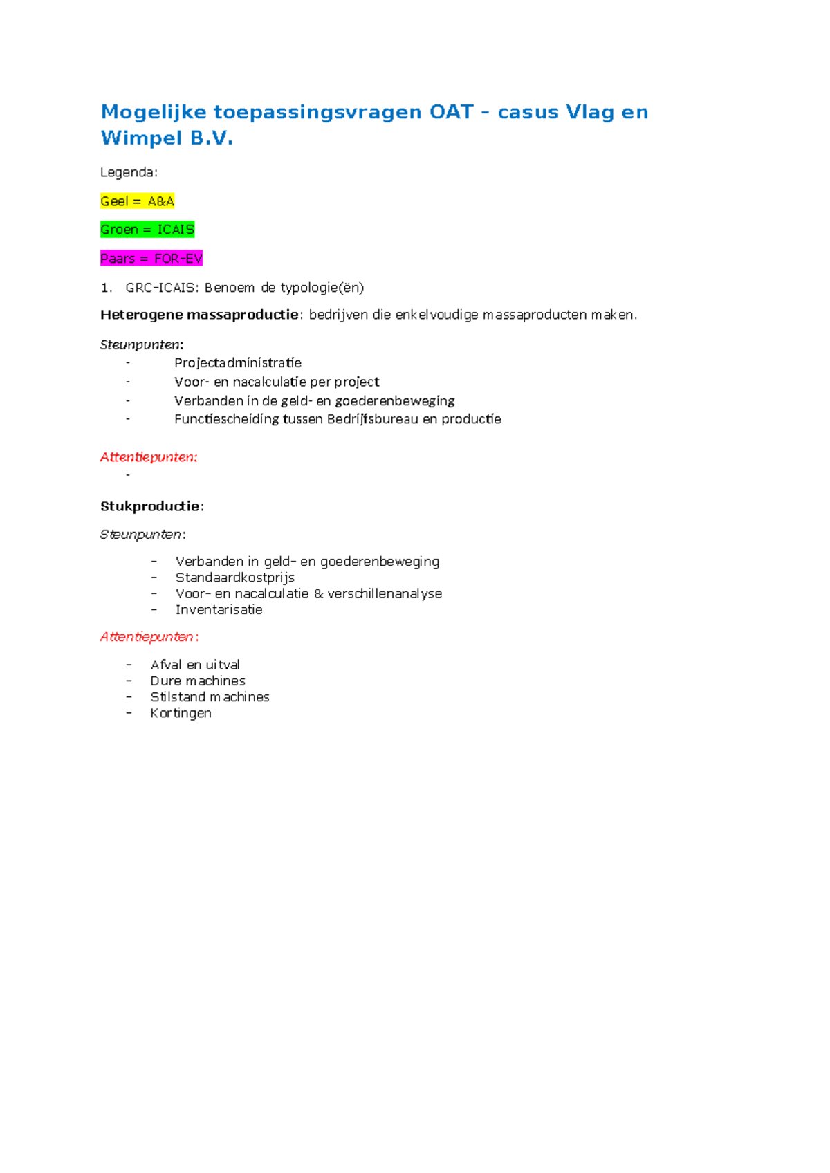 OAT Voorbereiding: Casus Vlag en Wimpel B.V. - Analyse en Controle 2023 ...