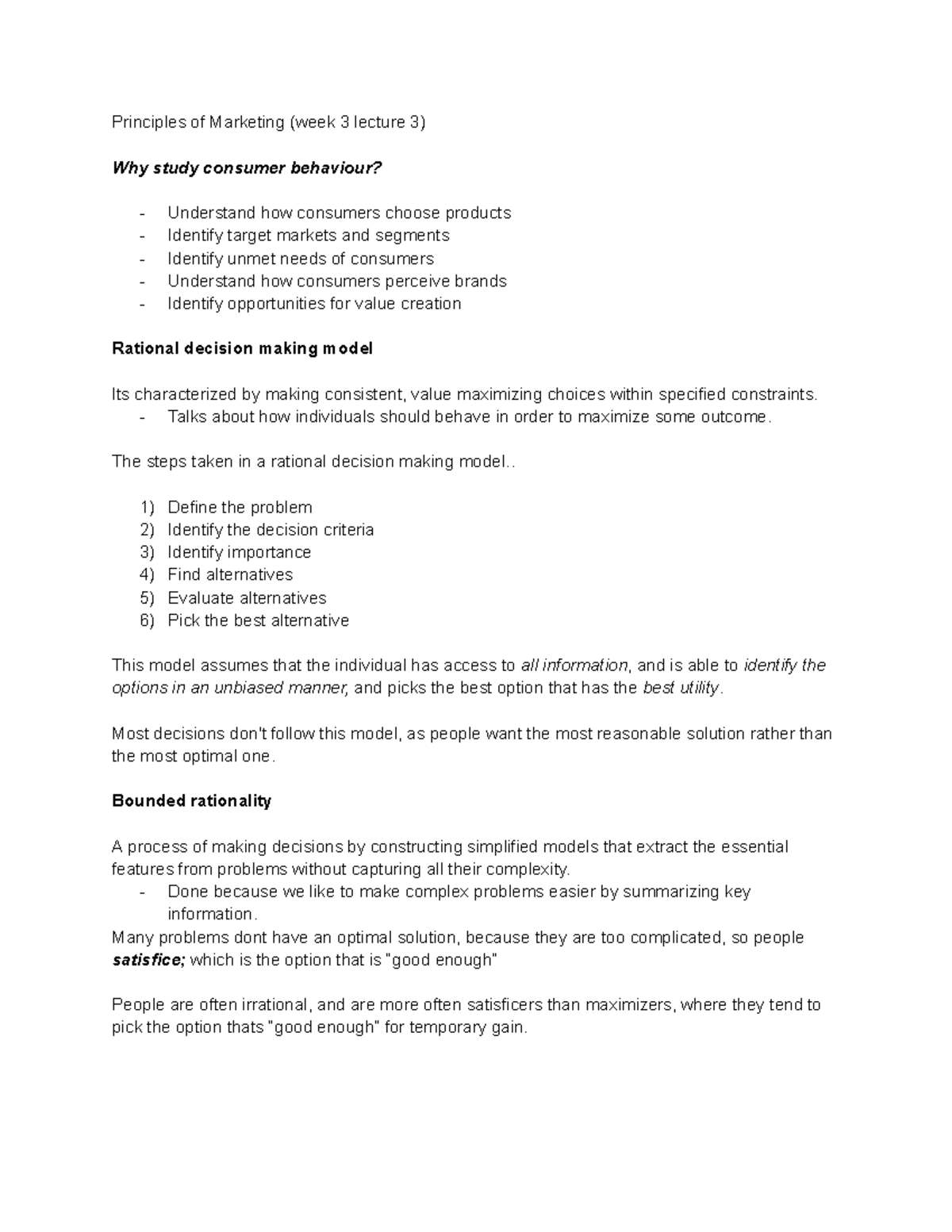 Week 3 Marketing Lecture Notes: Consumer Decision Making (MKTG10001 ...