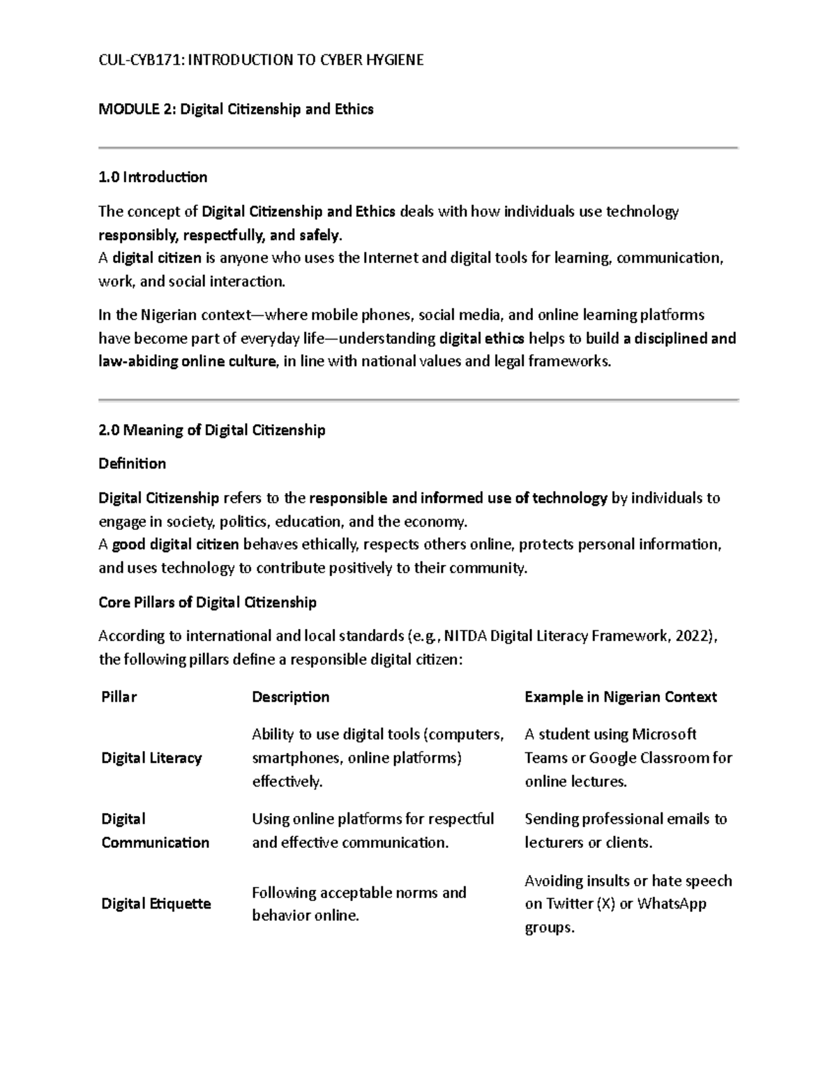 CUL CTB171 NOTE 2: Cyber Hygiene and Digital Citizenship Essentials ...