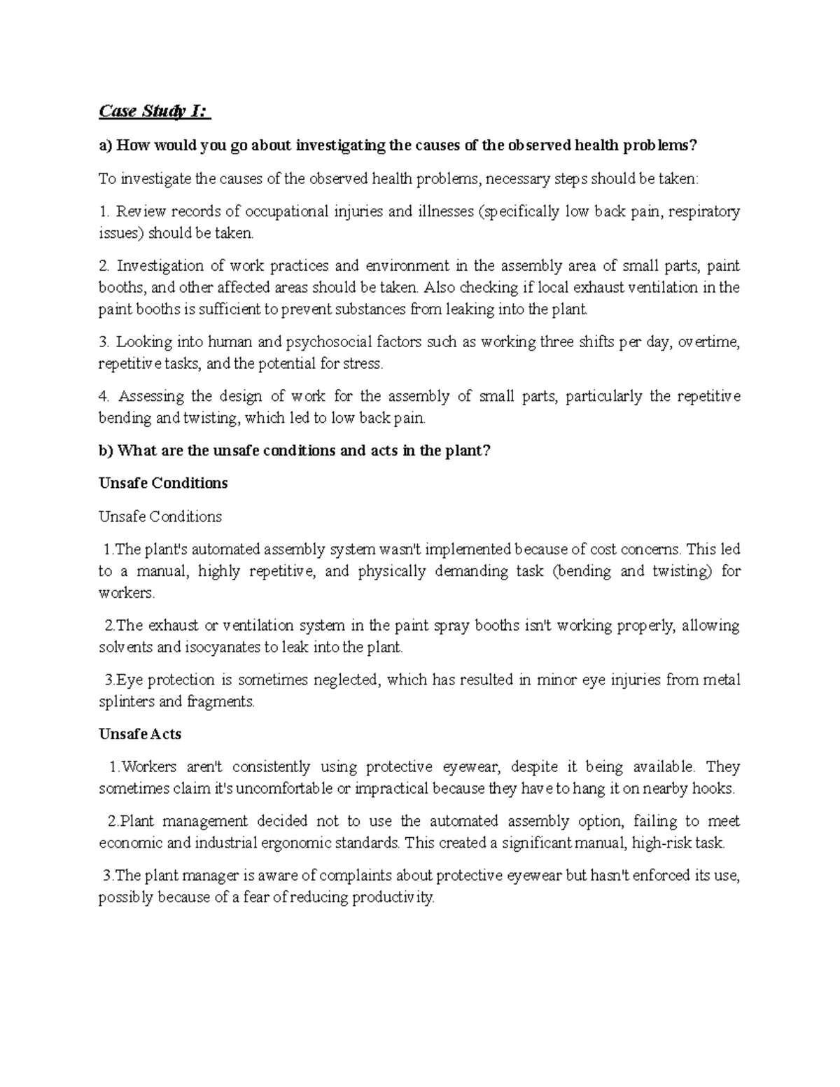 Case Study I: Investigating Health Issues & Unsafe Conditions in the ...