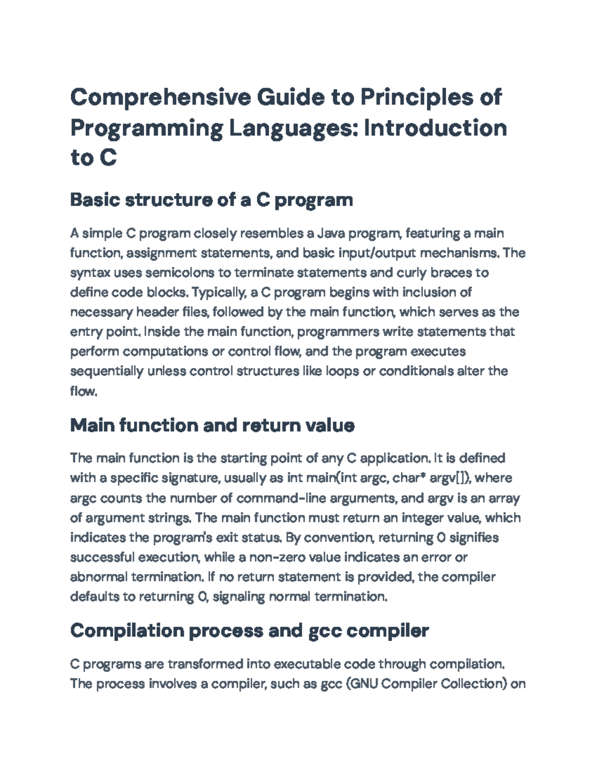Comprehensive Guide to Programming Languages: Intro to C Basics and Structure - Studocu