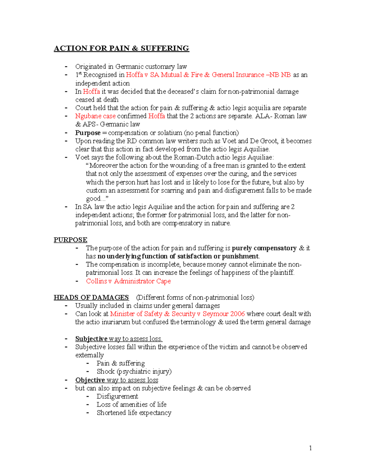 4. Action for Pain & Suffering: Legal Insights and Case Studies - Studocu