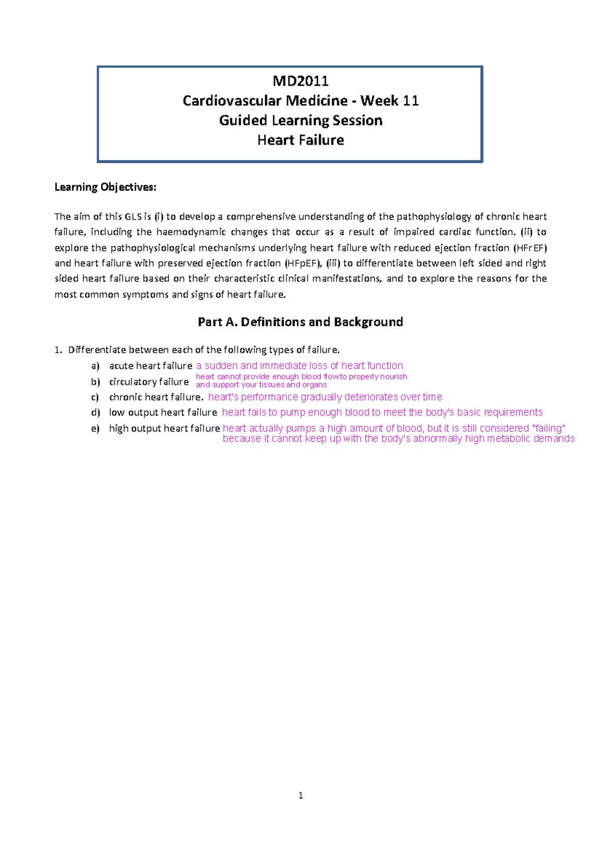 MD2011 Cardiovascular Medicine Week 11: Heart Failure Pathophysiology ...