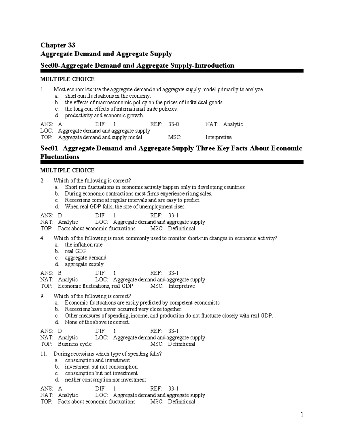 Chapter 5 (+answers) - Chapter 33 Aggregate Demand and Aggregate Supply ...